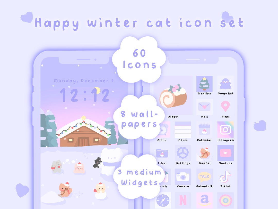 Happy Winter Cat Icon Set Ios & Android App Icons | Wallpapers | Pastel ...