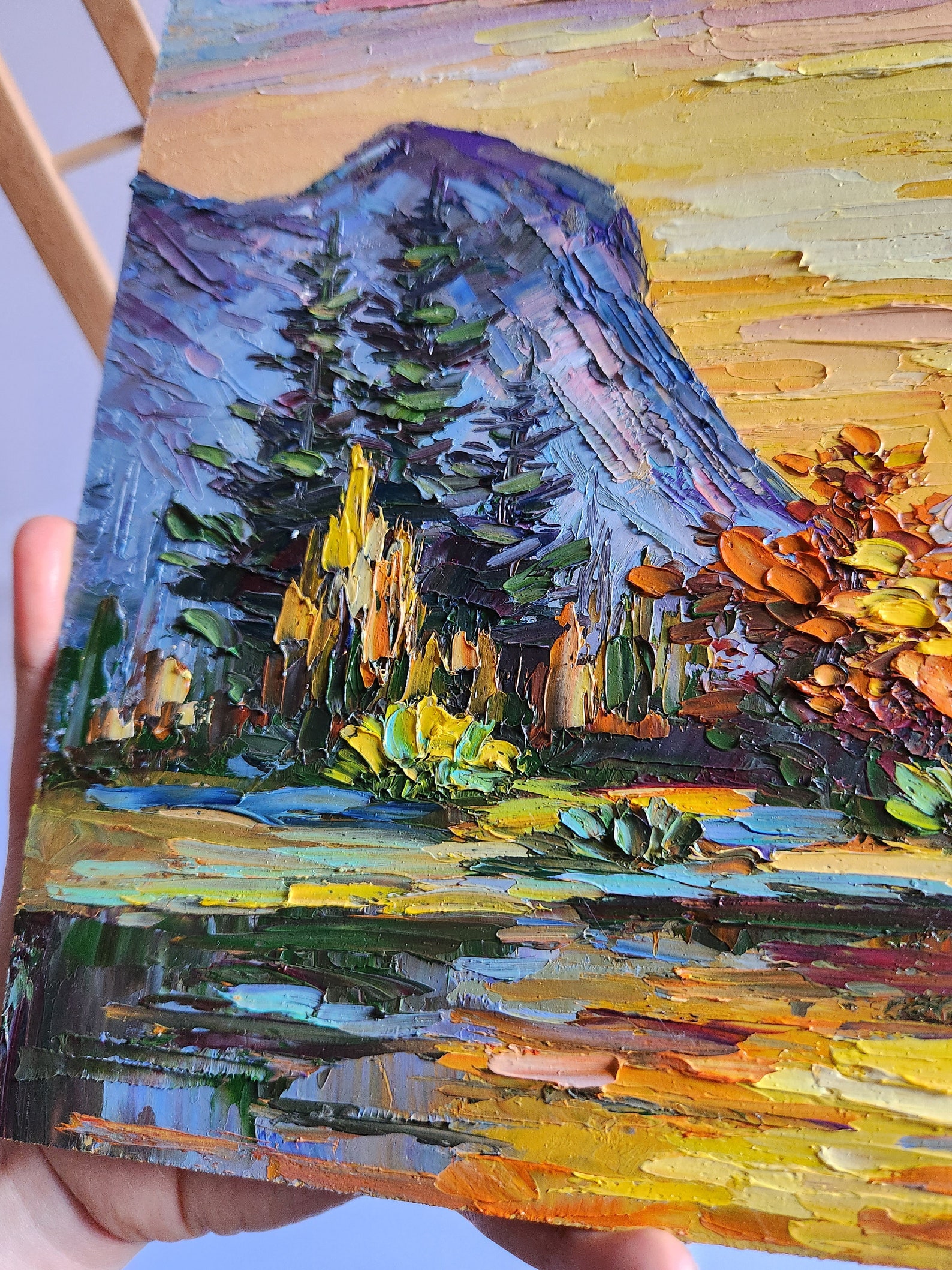 Yosemite Sunset Painting, Palette Knife Oil Landscape (10x10 Inches) - Etsy