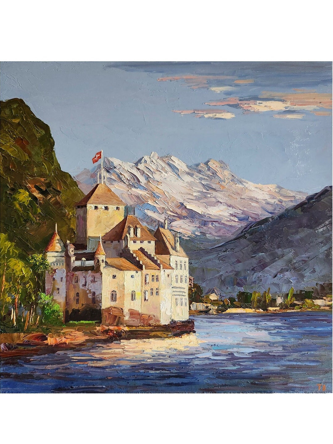 Switzerland Landscape Painting Château De Chillon Painting Lake Au Lac ...