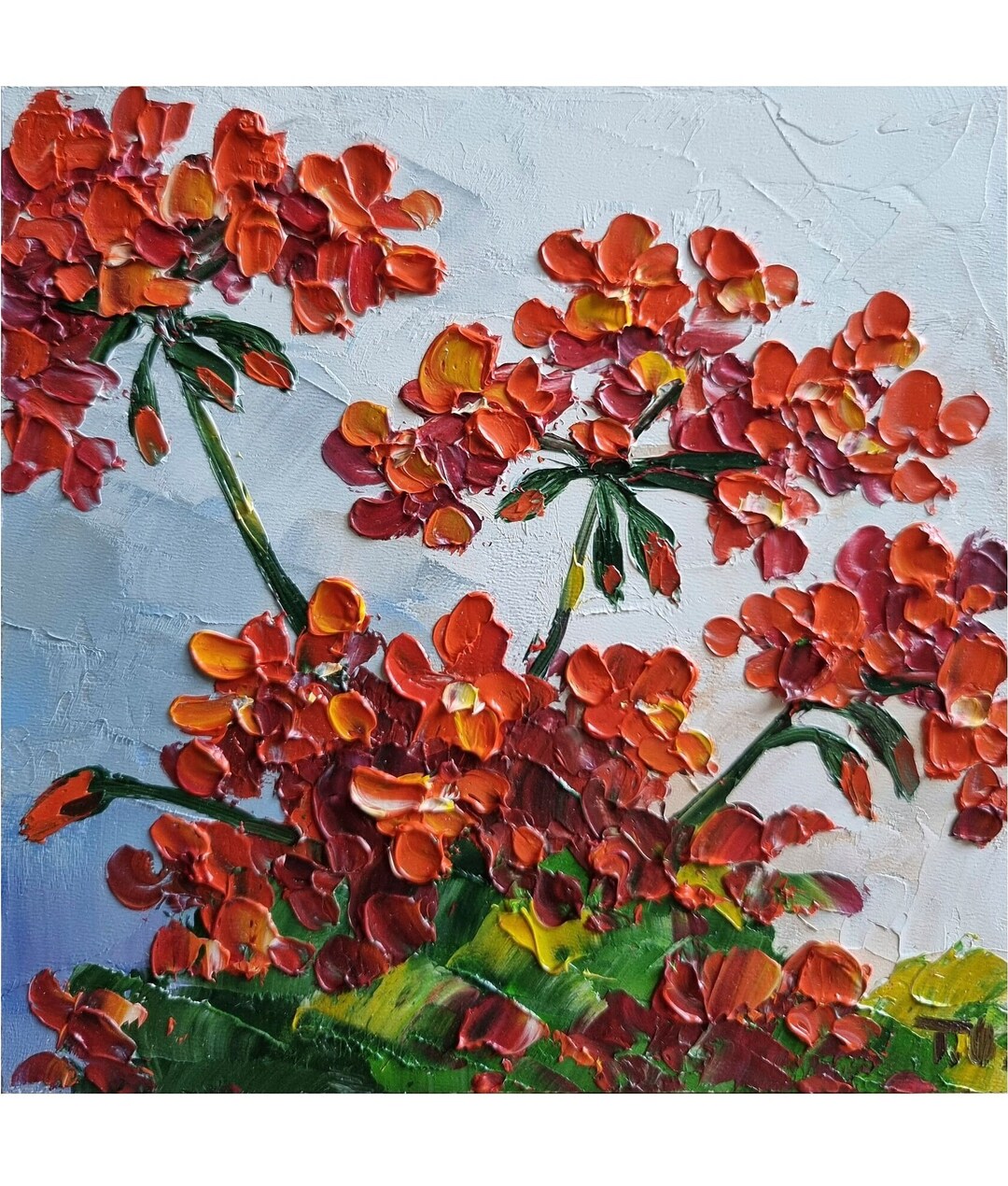Geranium Oil Painting Red Flowers Painting Impasto Painting Floral ...