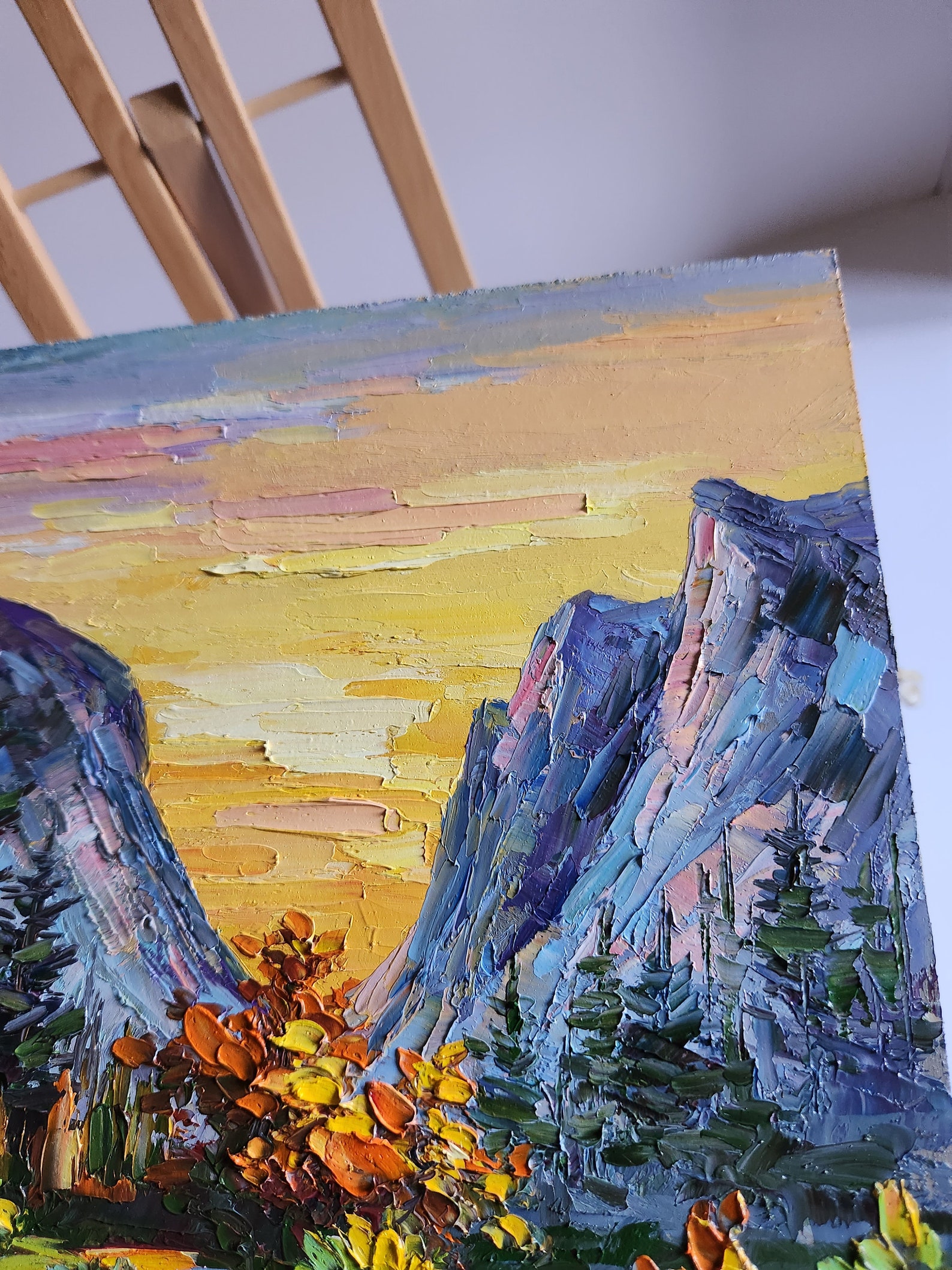 Yosemite Sunset Painting, Palette Knife Oil Landscape (10x10 Inches) - Etsy