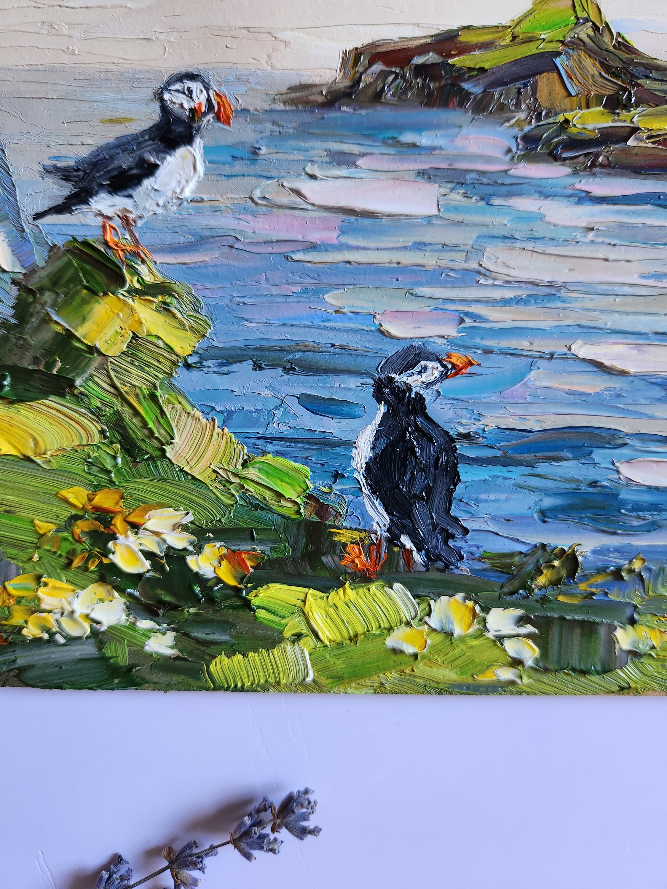 Original Puffin Oil Painting: Iceland Seascape Wall Art (8x8) - Etsy