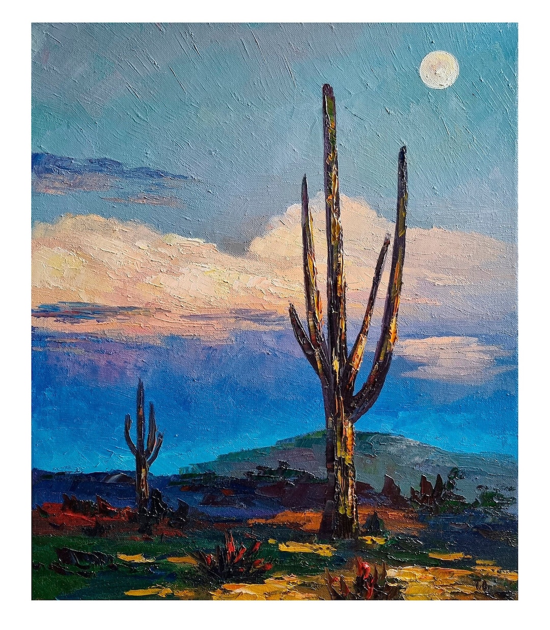 Large Arizona Landscape Oil Painting Cactus Sunset Painting Sonora ...