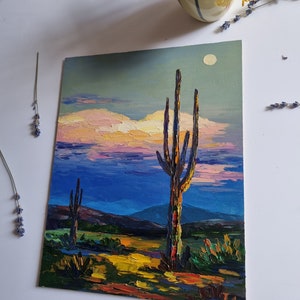 Arizona Landscape Painting Sonora Desert Art Cactus Painting Sunset ...