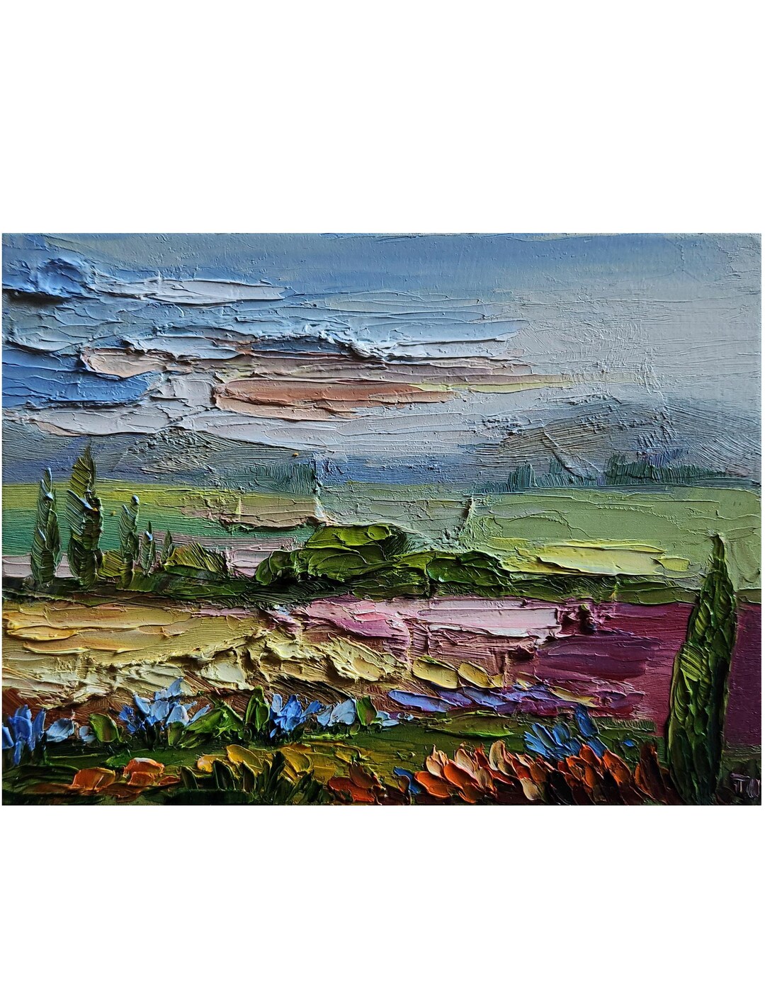 Tuscany Landscape Oil Painting: Italian Field Art, 6x8 Palette Knife - Etsy