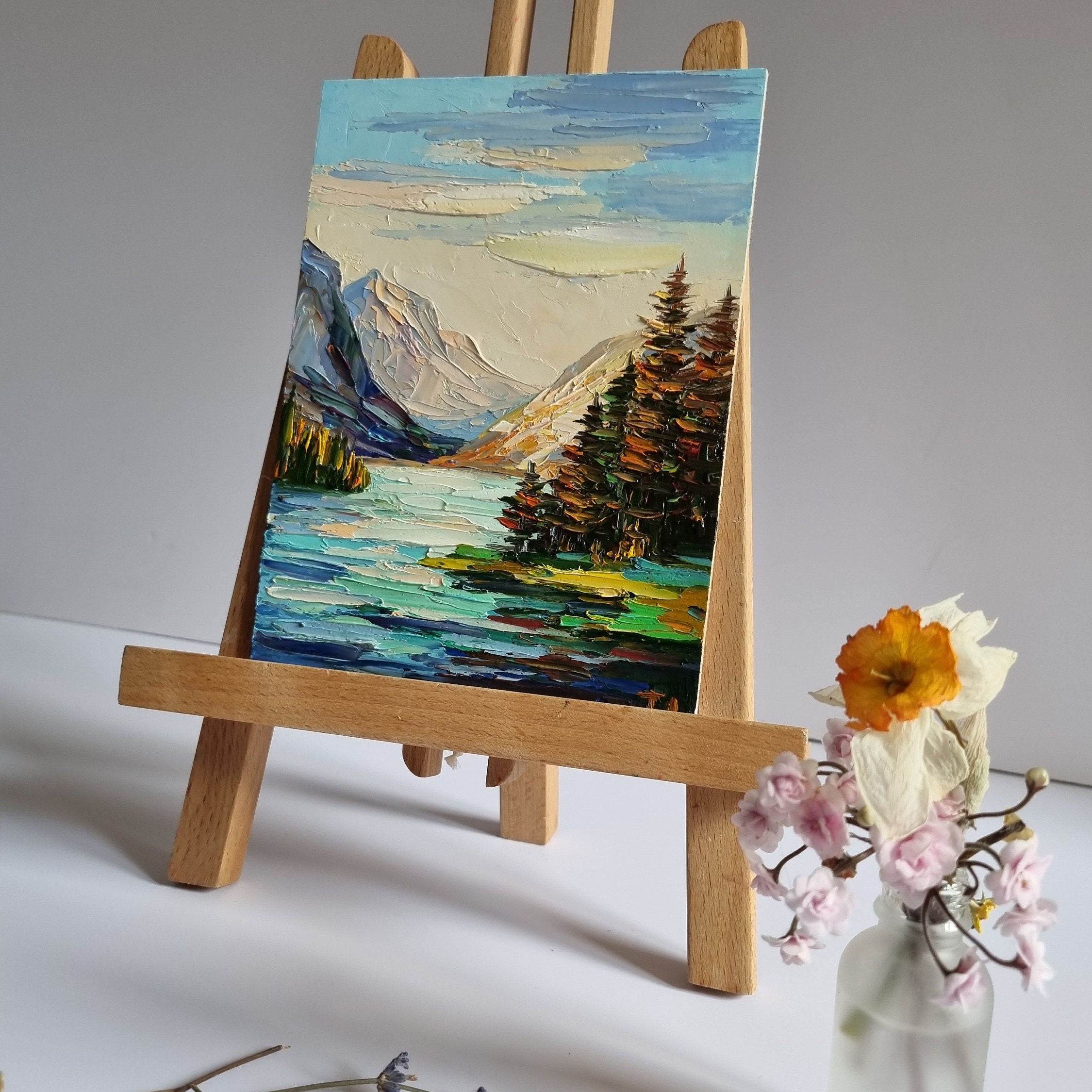 Jasper National Park Painting, Palette Knife Mountain Landscape Art ...