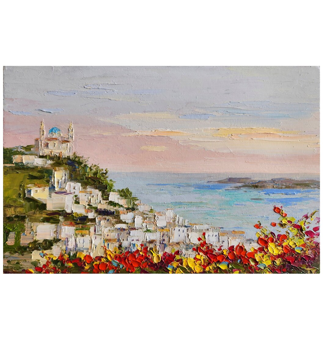 Greece Painting,greece Sunset Landscape,santorini Painting ...