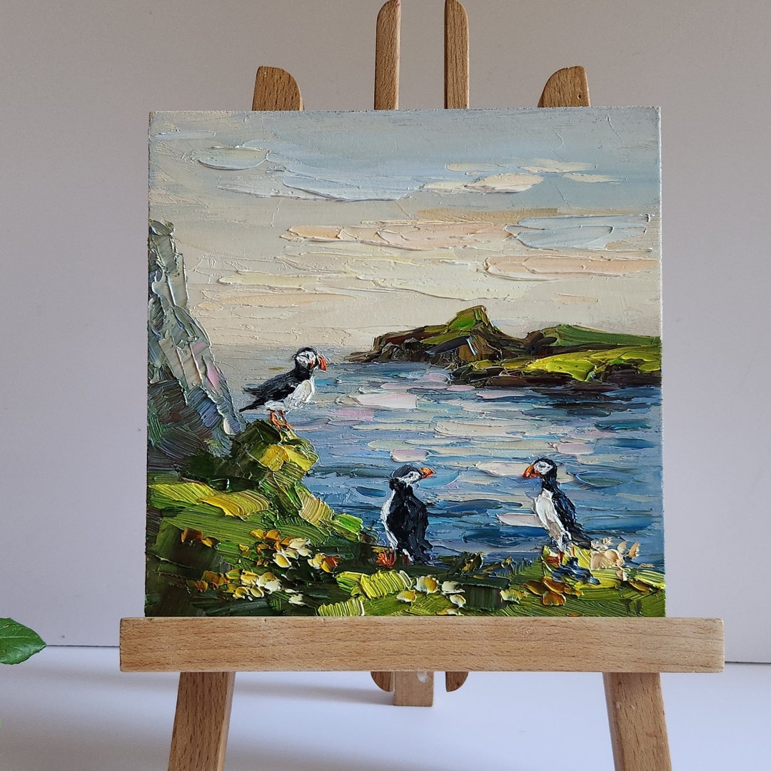 Original Iceland Oil Painting Puffin Painting Iceland Landscape Iceland ...