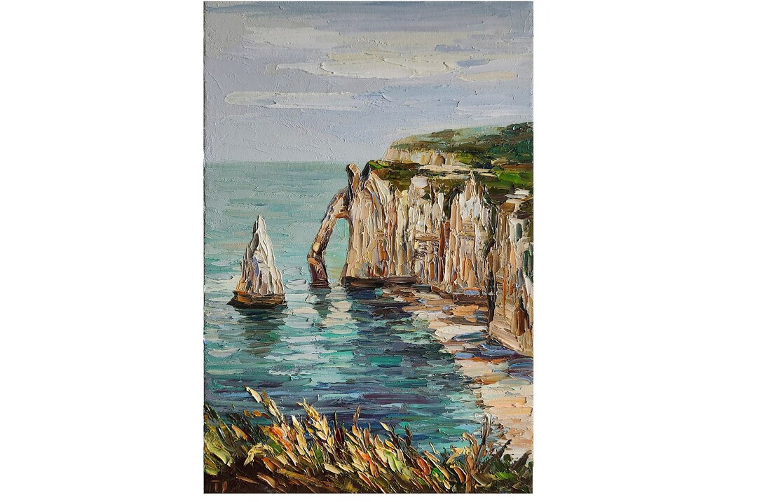 Original Etretat Normandy Beach Painting,chalk Cliff Painting,cliff ...