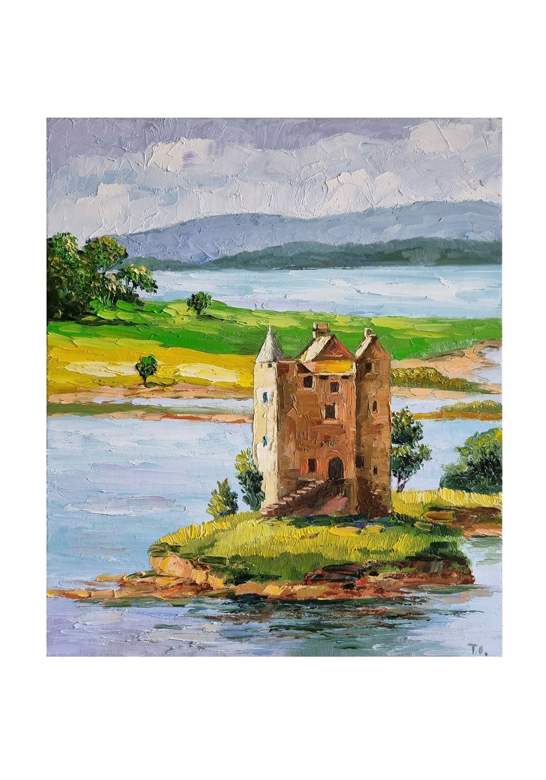 Castle Stalker Oil Painting, Scotland Autumn Landscape Art (13x11 ...