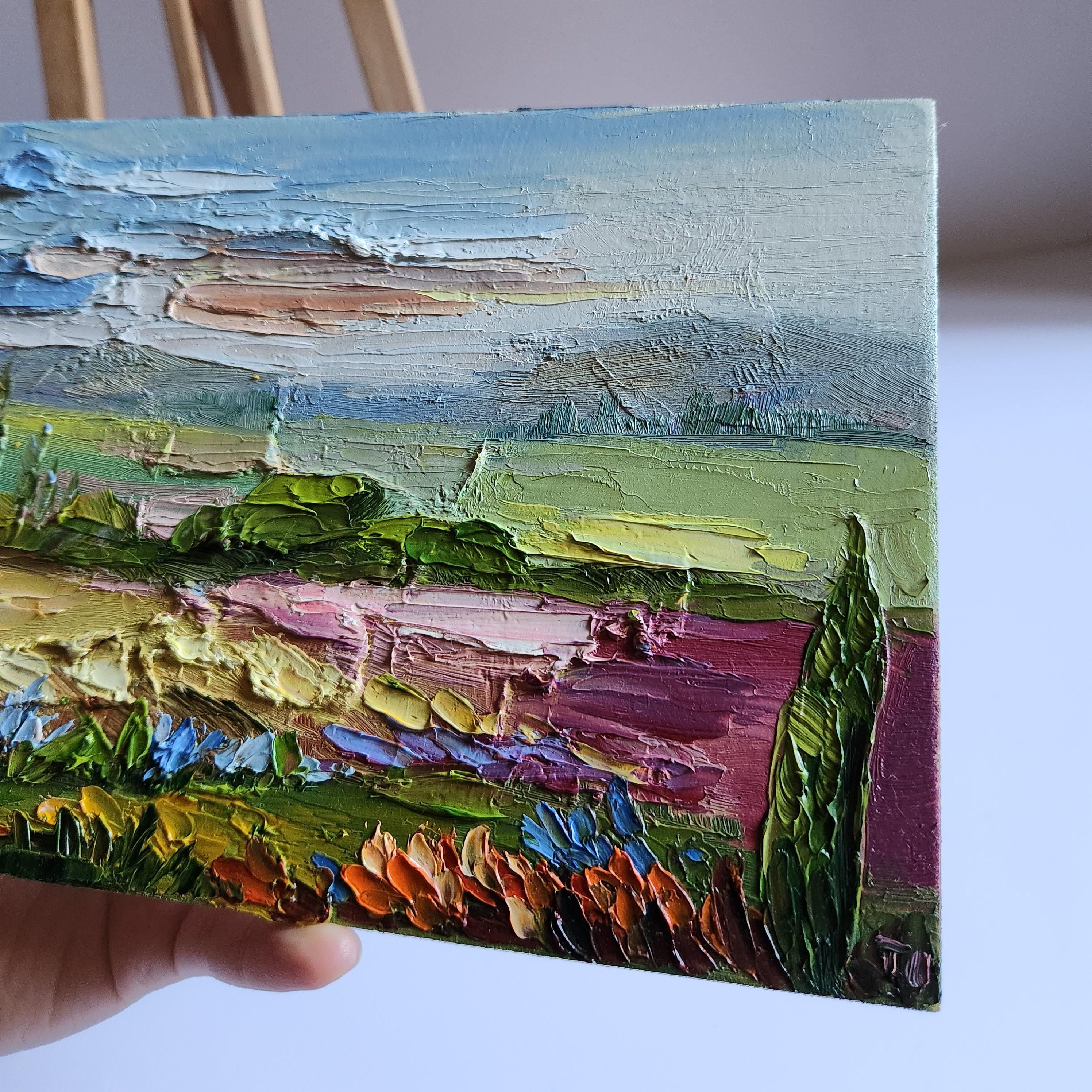 Tuscany Landscape Oil Painting: Italian Field Art, 6x8 Palette Knife - Etsy