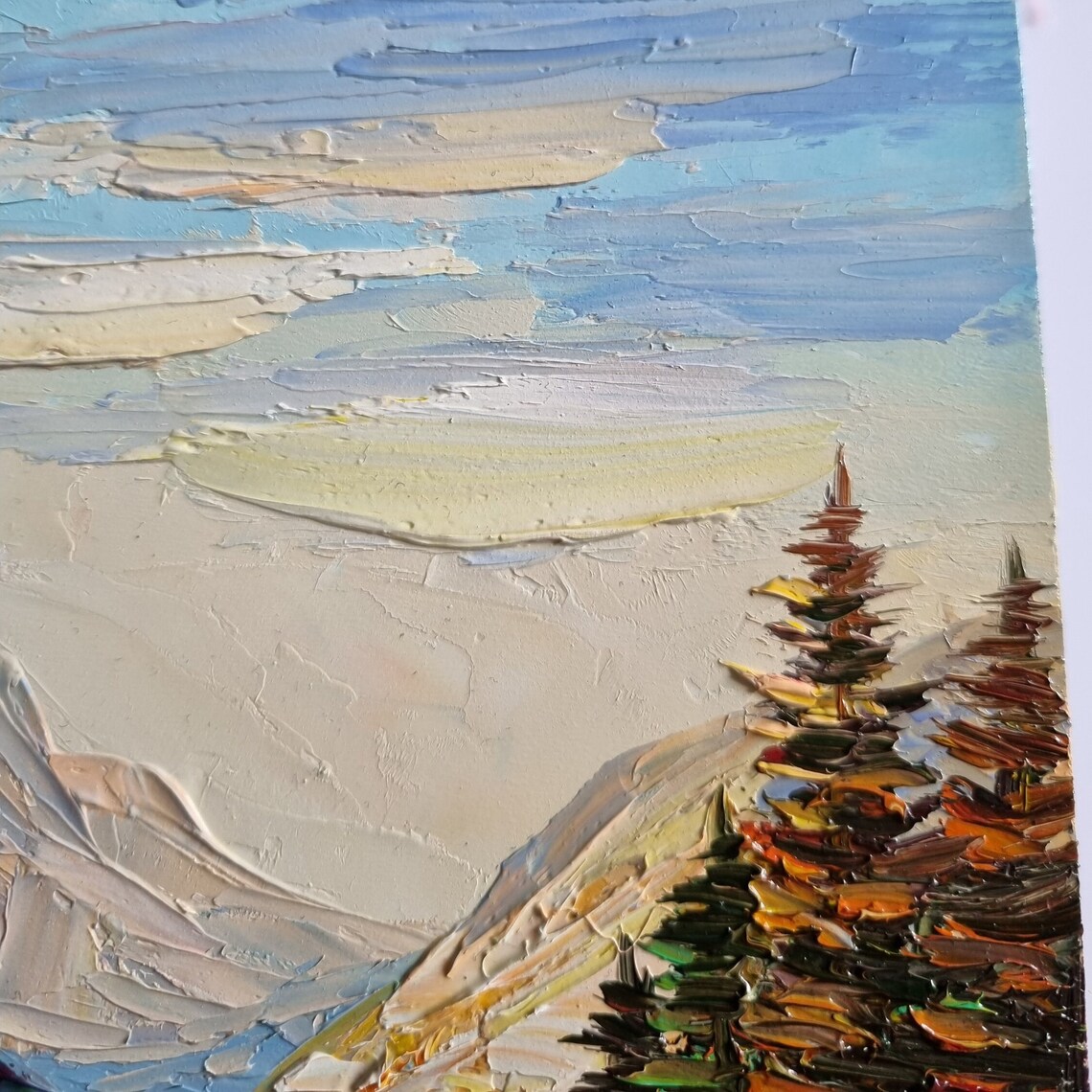 Jasper National Park Painting, Palette Knife Mountain Landscape Art ...