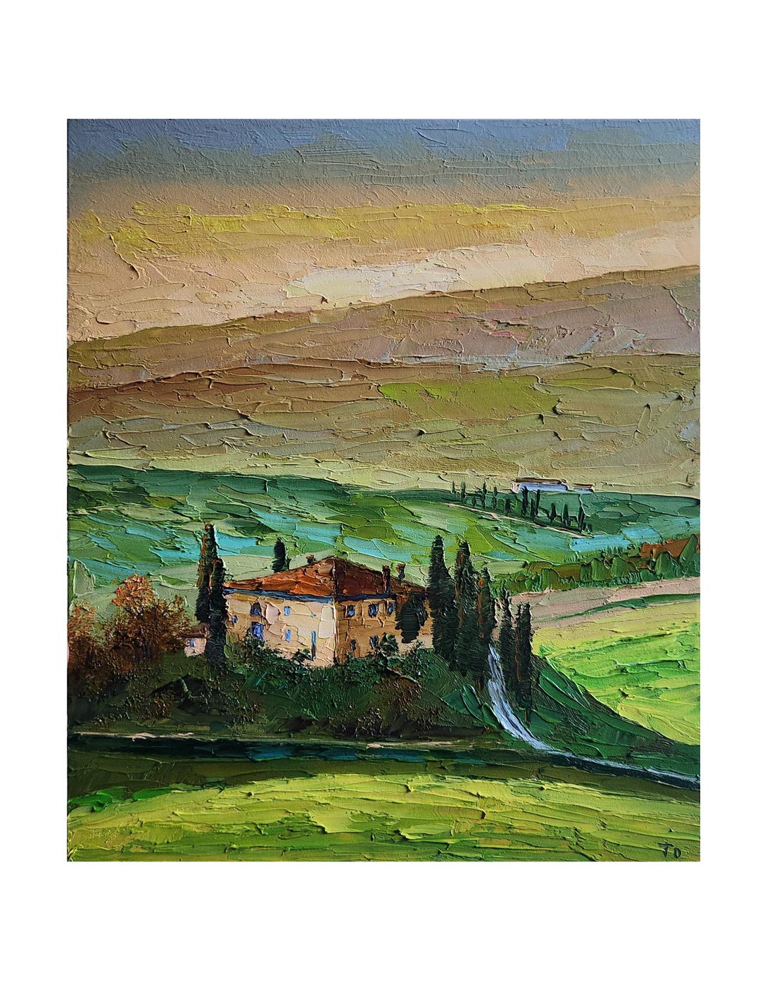 Original Tuscany Landsape Oil Painting Italian Italy Tuscany Landscape ...