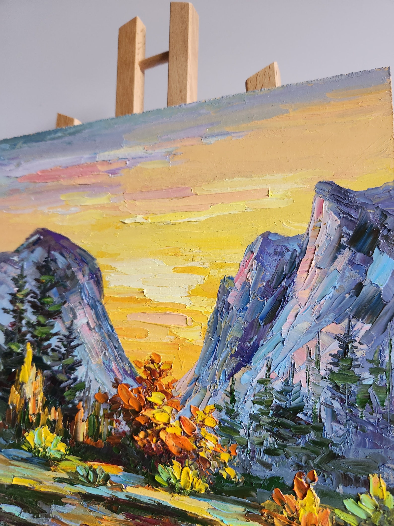 Yosemite Sunset Painting, Palette Knife Oil Landscape (10x10 Inches) - Etsy