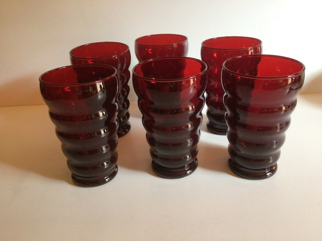 Vintage Anchor Hocking Royal Ruby Red Whirly Twirly 6 Piece Glass ...