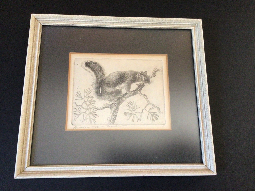 Vintage Etching by Notable Artist Benson B. Moore Titled Gray Squirrel ...