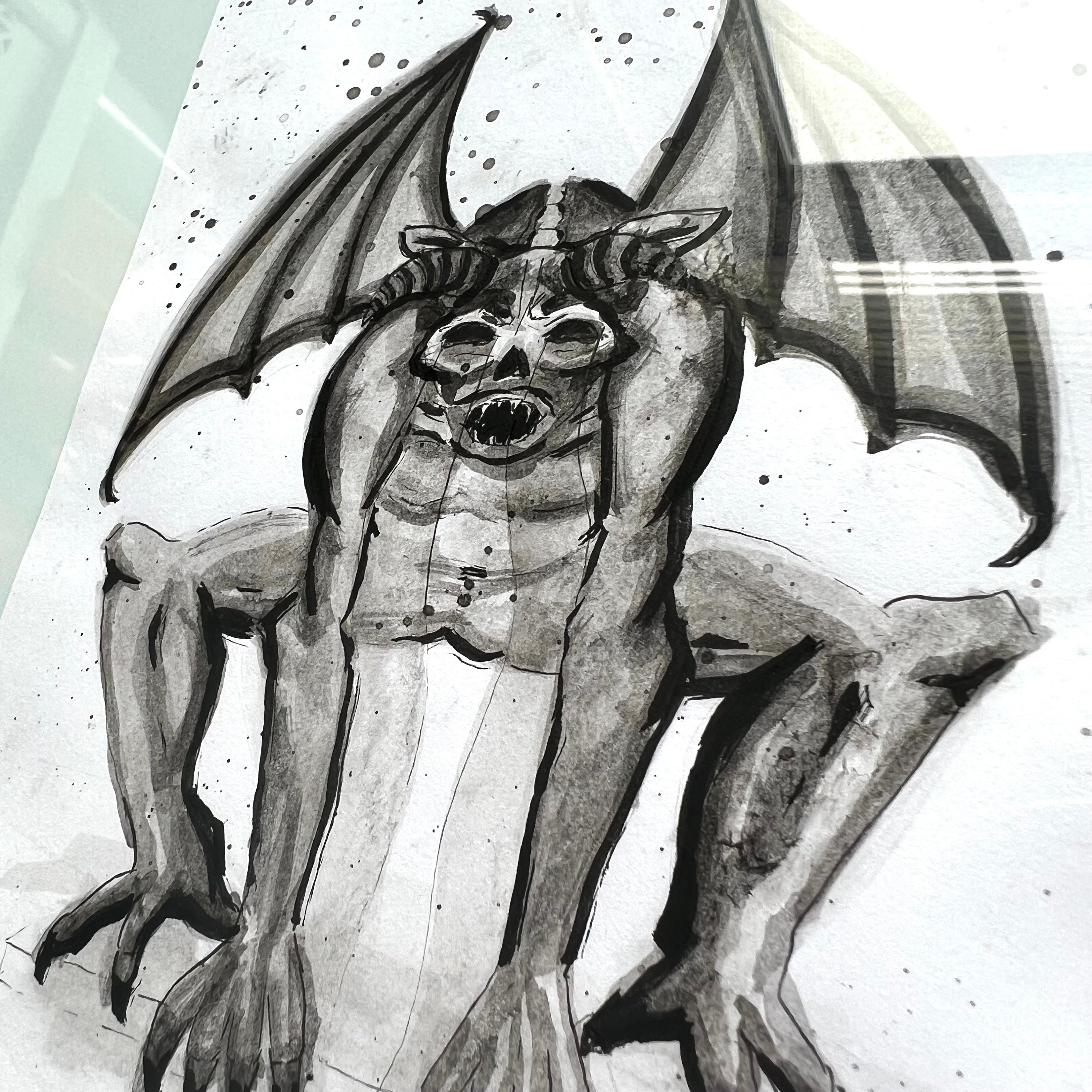 Crying Gargoyle Ink Drawing Pen & Ink - Etsy