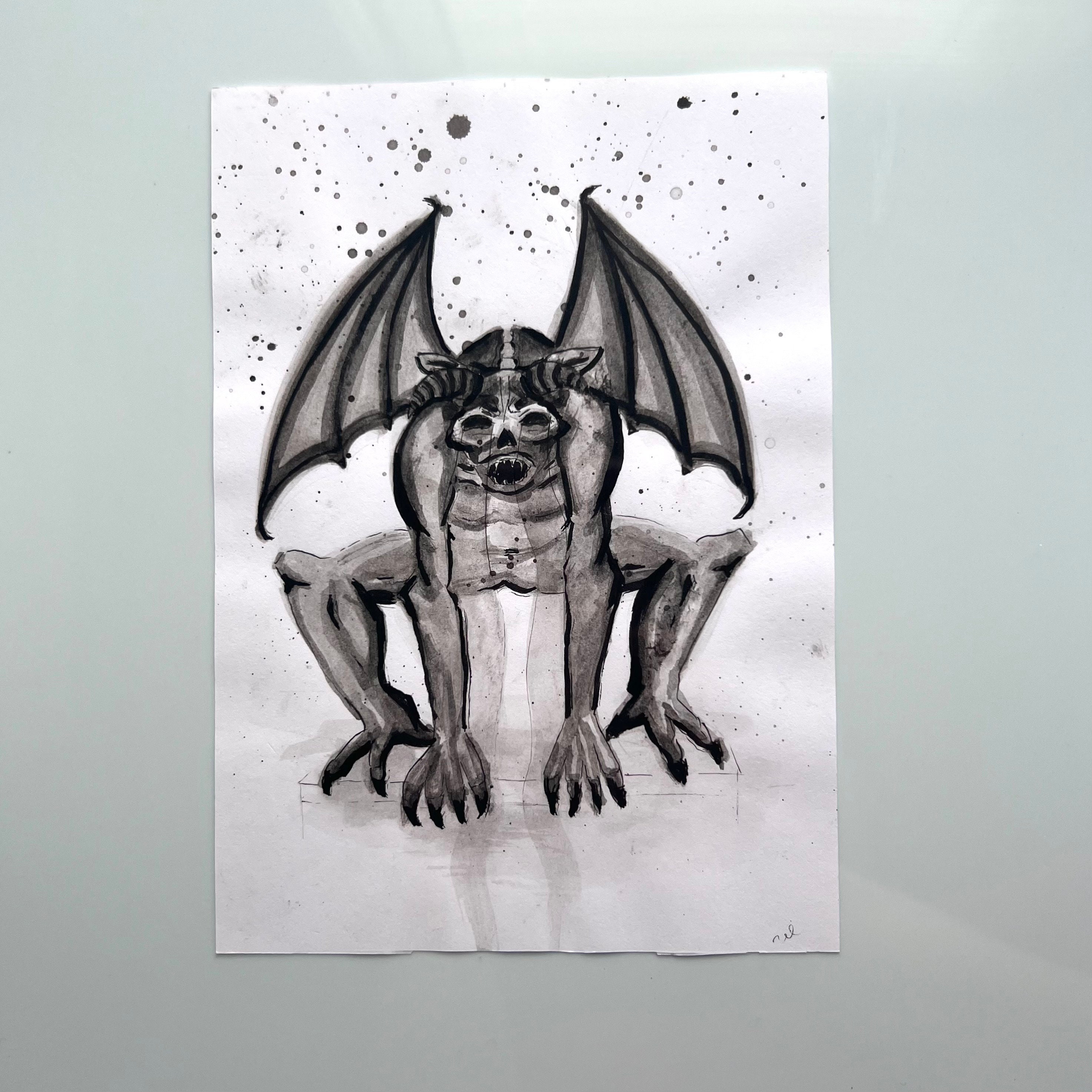 Crying Gargoyle Ink Drawing Pen & Ink - Etsy