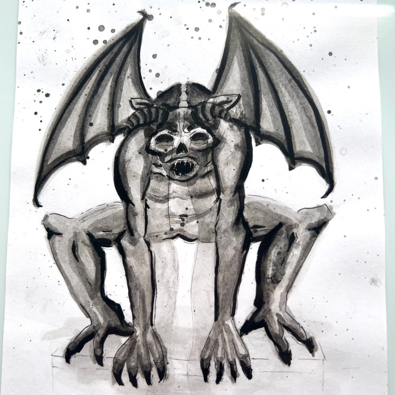 Crying Gargoyle Ink Drawing Pen & Ink - Etsy