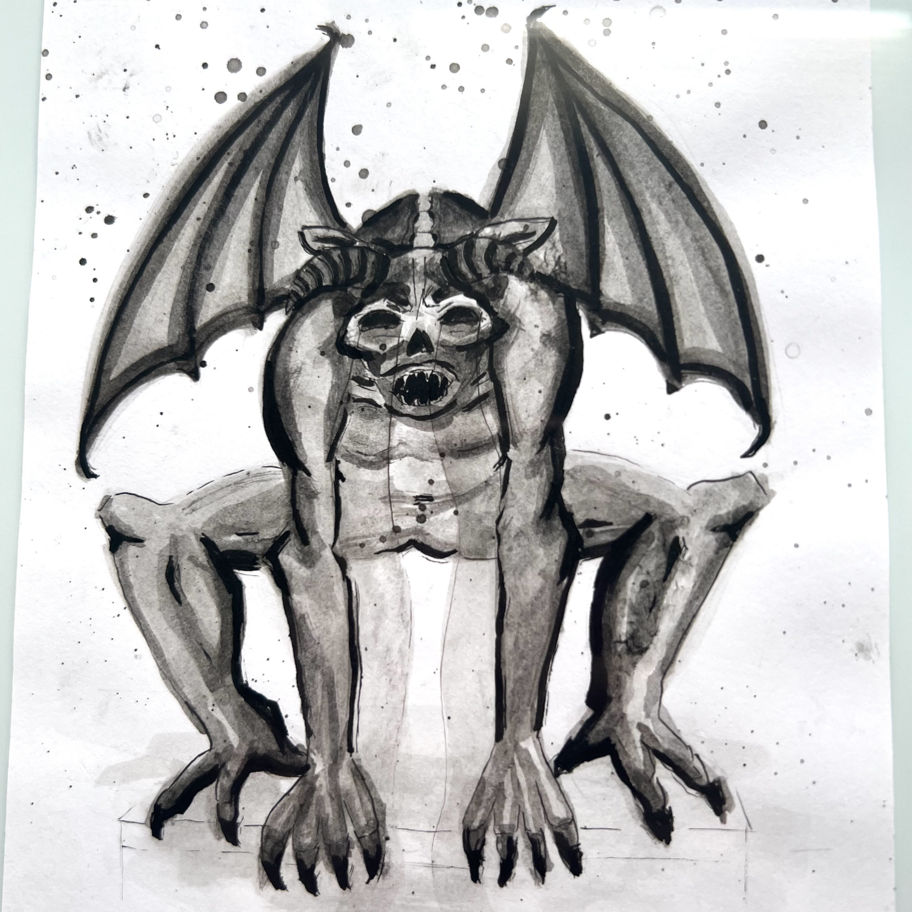 Crying Gargoyle Ink Drawing Pen & Ink - Etsy