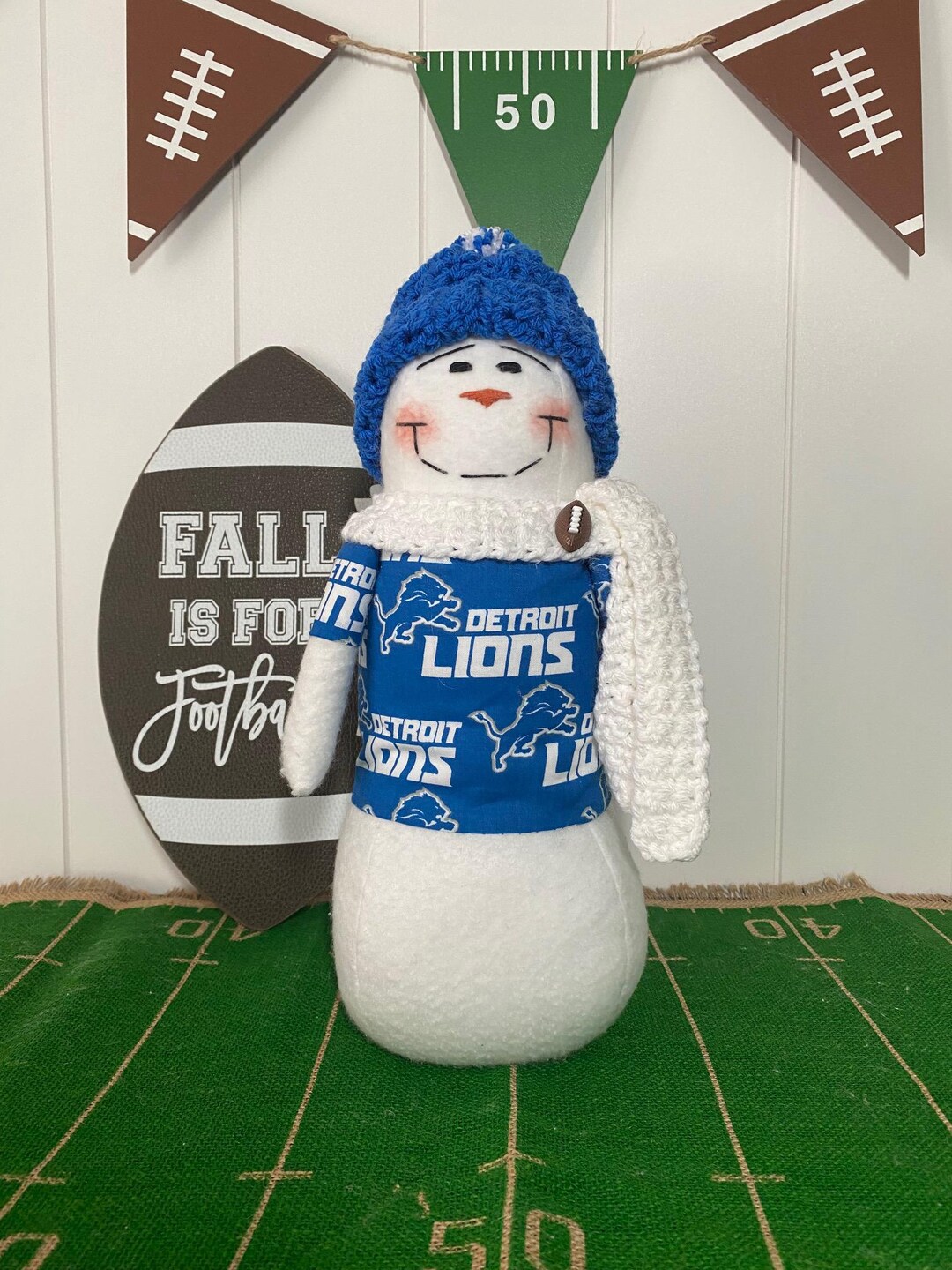 Detroit Lions Handmade NFL Snowman Crocheted Beanie Snowman Handmade ...