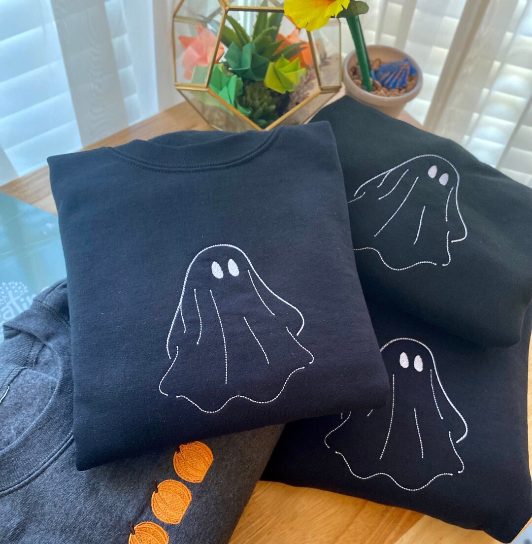 Ghost Embroidered Sweatshirt Fall Sweater Halloween Crewneck Pumpkin ...