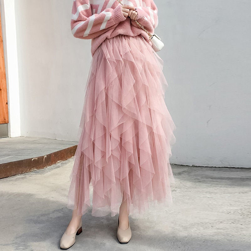 Ruffle Maxi Long Skirt Ruffle Tulle Skirt Tulle Long Skirt - Etsy UK
