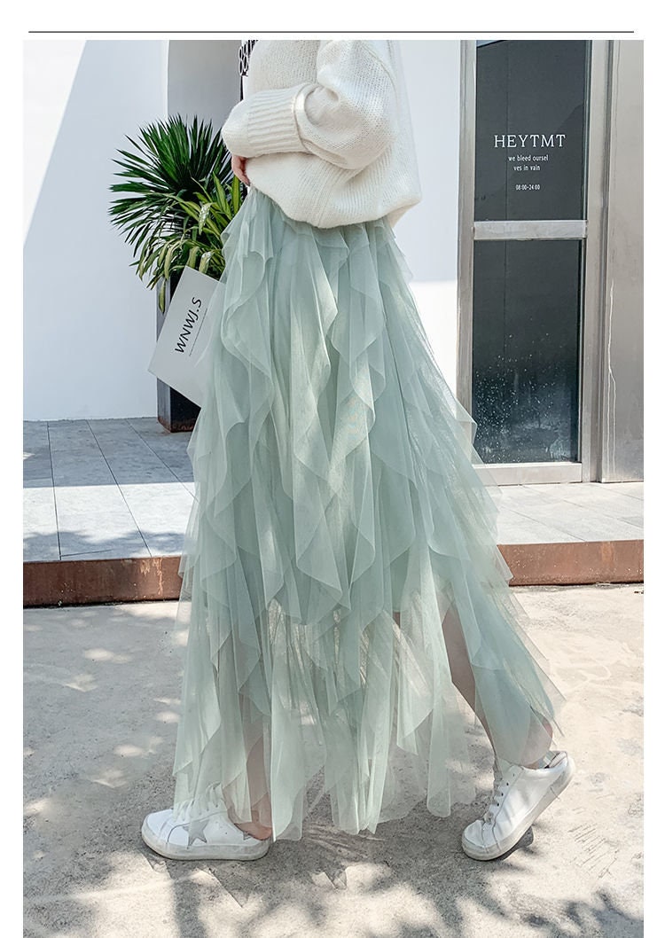 Ruffle Maxi Long Skirt Ruffle Tulle Skirt Tulle Long Skirt - Etsy UK