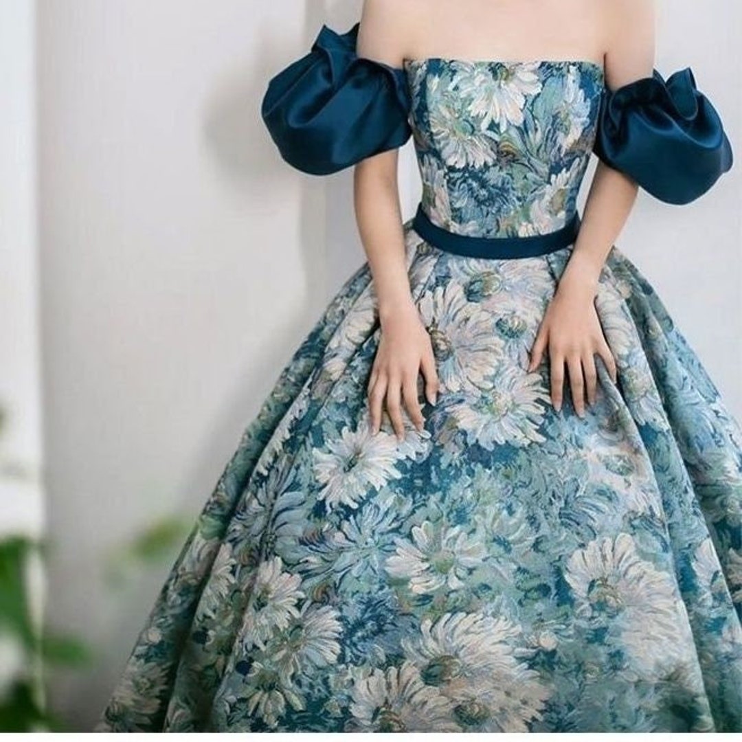 Embroidered Flower Gown With Sleeves Flower Prom Dress - Etsy