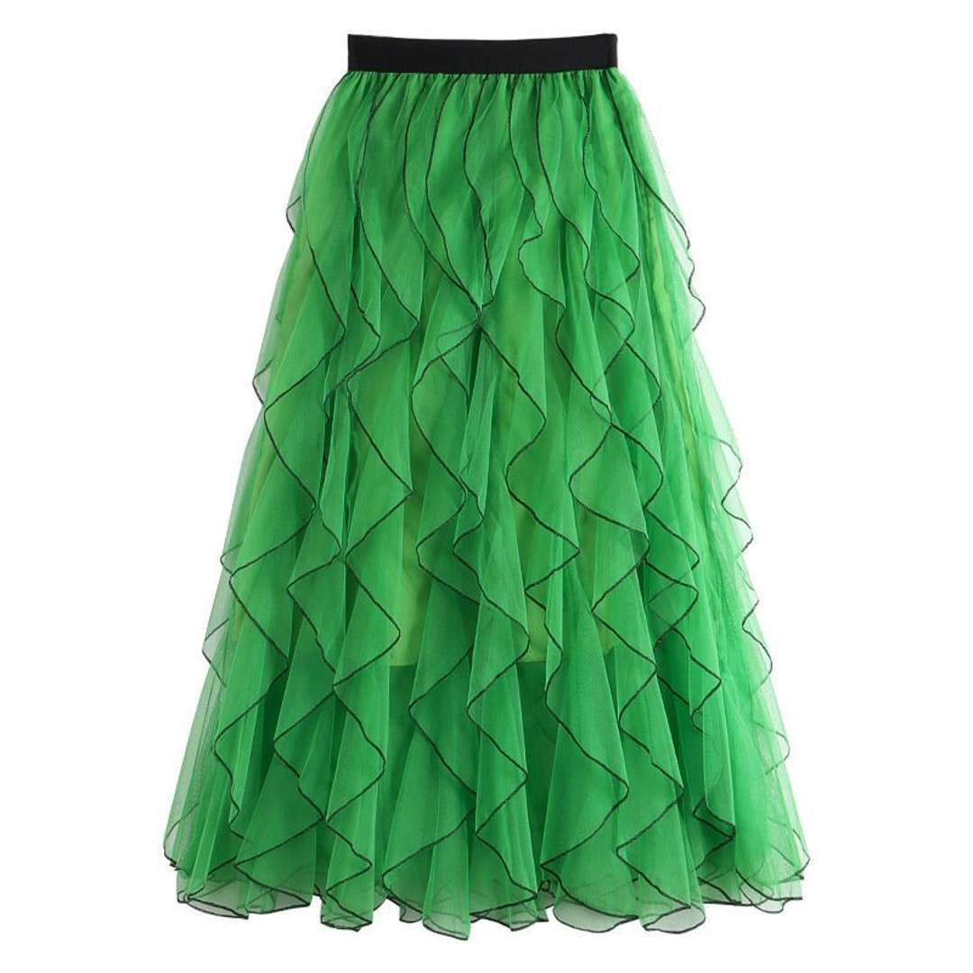 Ruffle Long Tulle Skirt Green Long Skirt Ruffle Fairy - Etsy