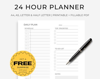 24 Hour Daily Planner Printable Daily to Do List for Work / - Etsy