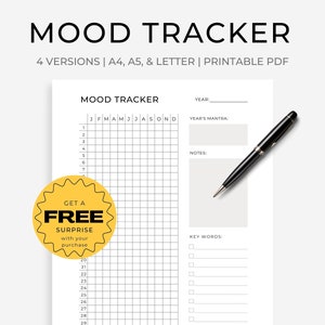 Mood Tracker Printable, Yearly Mood Tracker, Emotions Chart, A4/a5 ...