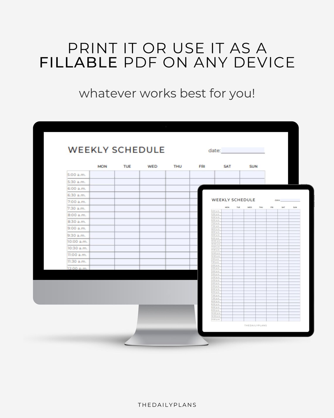Half Hour Weekly Schedule, Weekly Planner Printable, Week at a Glance ...