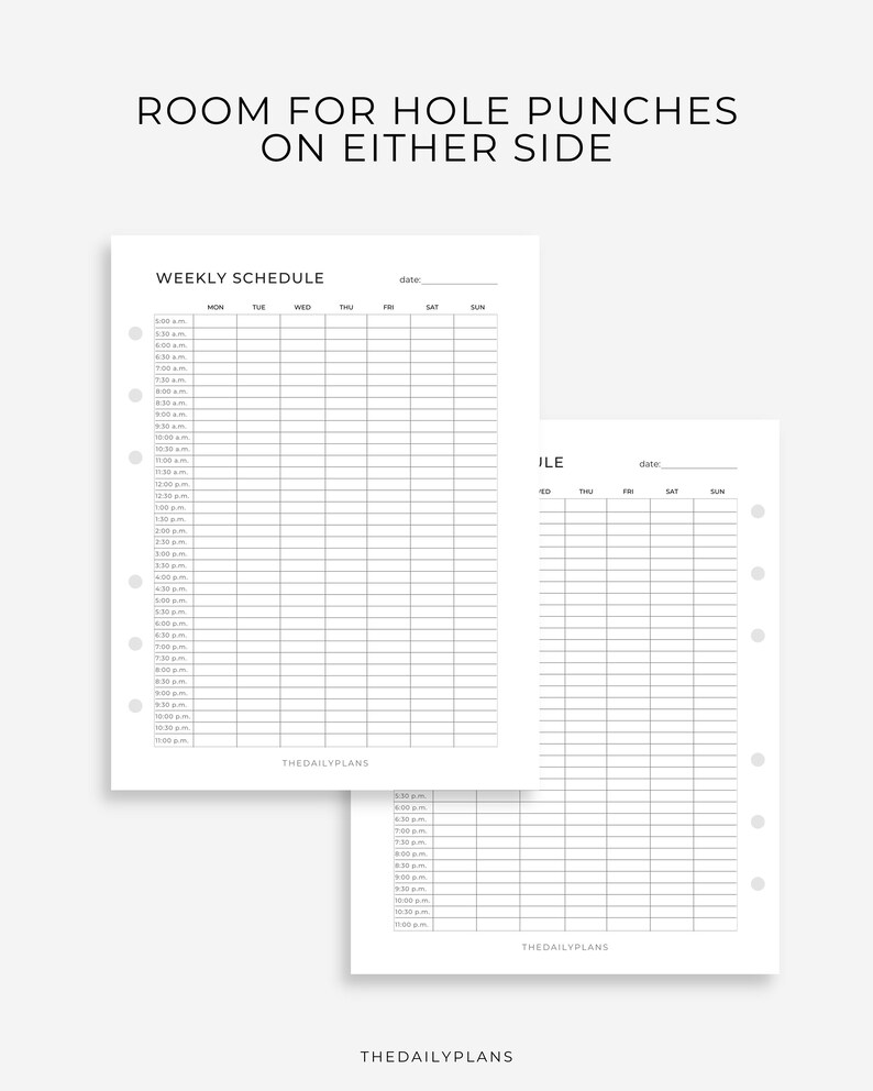 Half Hour Weekly Schedule, Weekly Planner Printable, Week at a Glance ...