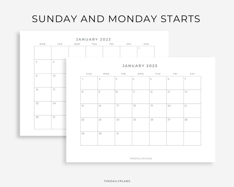 2023 Monthly Calendar Landscape, Printable Calendar Template ...