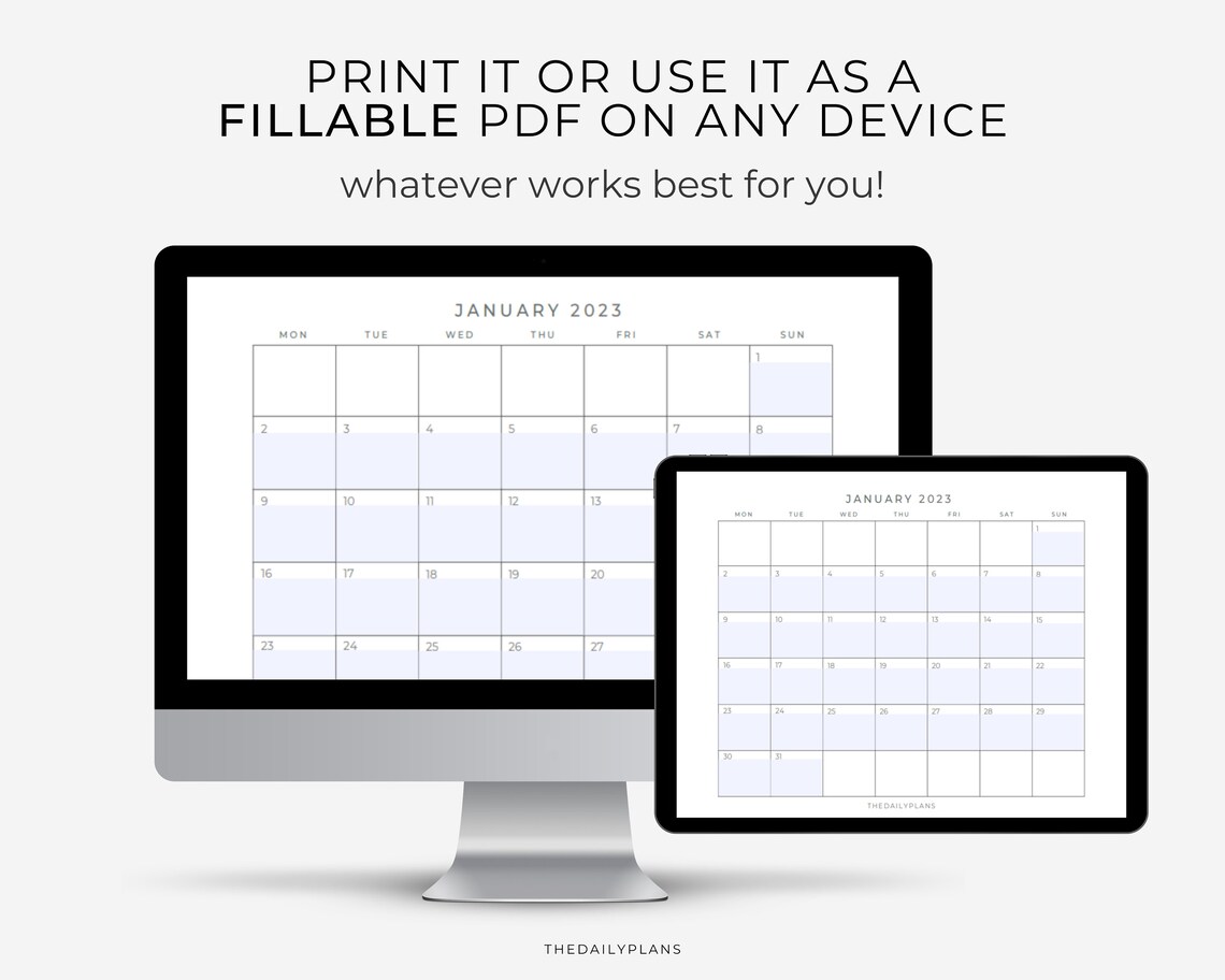 2023 Monthly Calendar Landscape, Printable Calendar Template ...