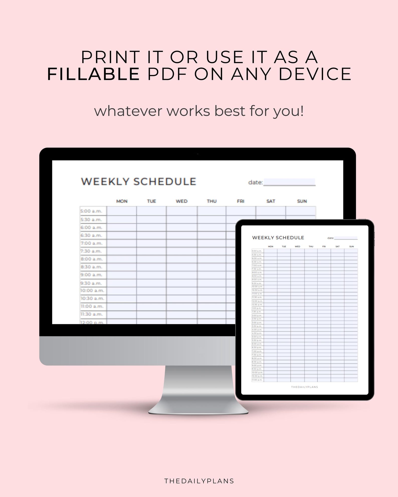 Half Hour Weekly Schedule, Weekly Planner Printable, Week at a Glance ...