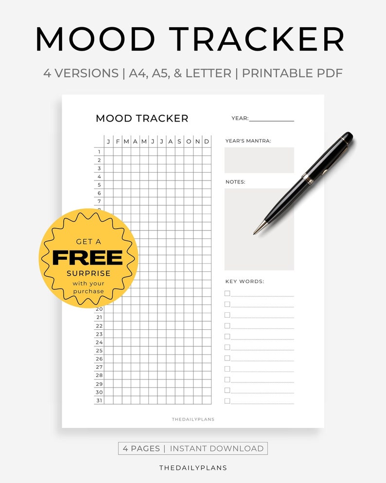 Mood Tracker Printable, Yearly Mood Tracker, Emotions Chart, A4/a5 ...