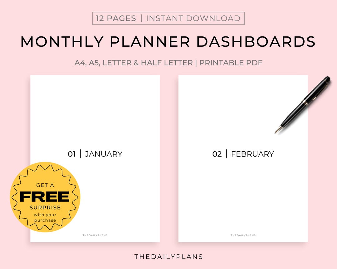 Minimalist Monthly Dashboards Printable, Monthly Dividers, Planner ...