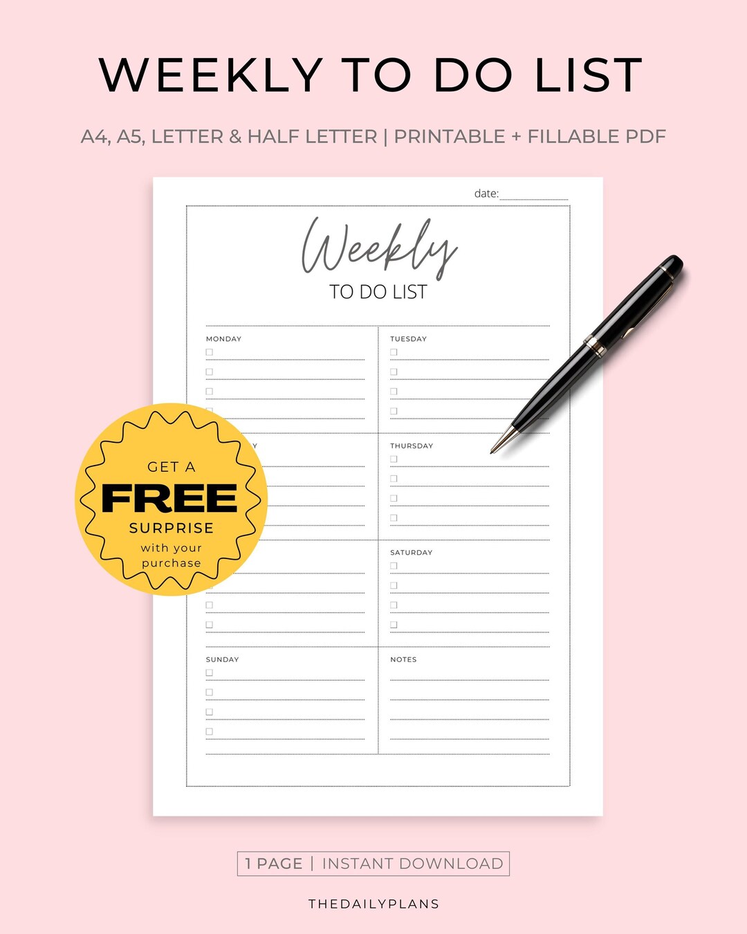 Weekly to Do List Printable, Weekly Task List Template, Weekly Planner ...