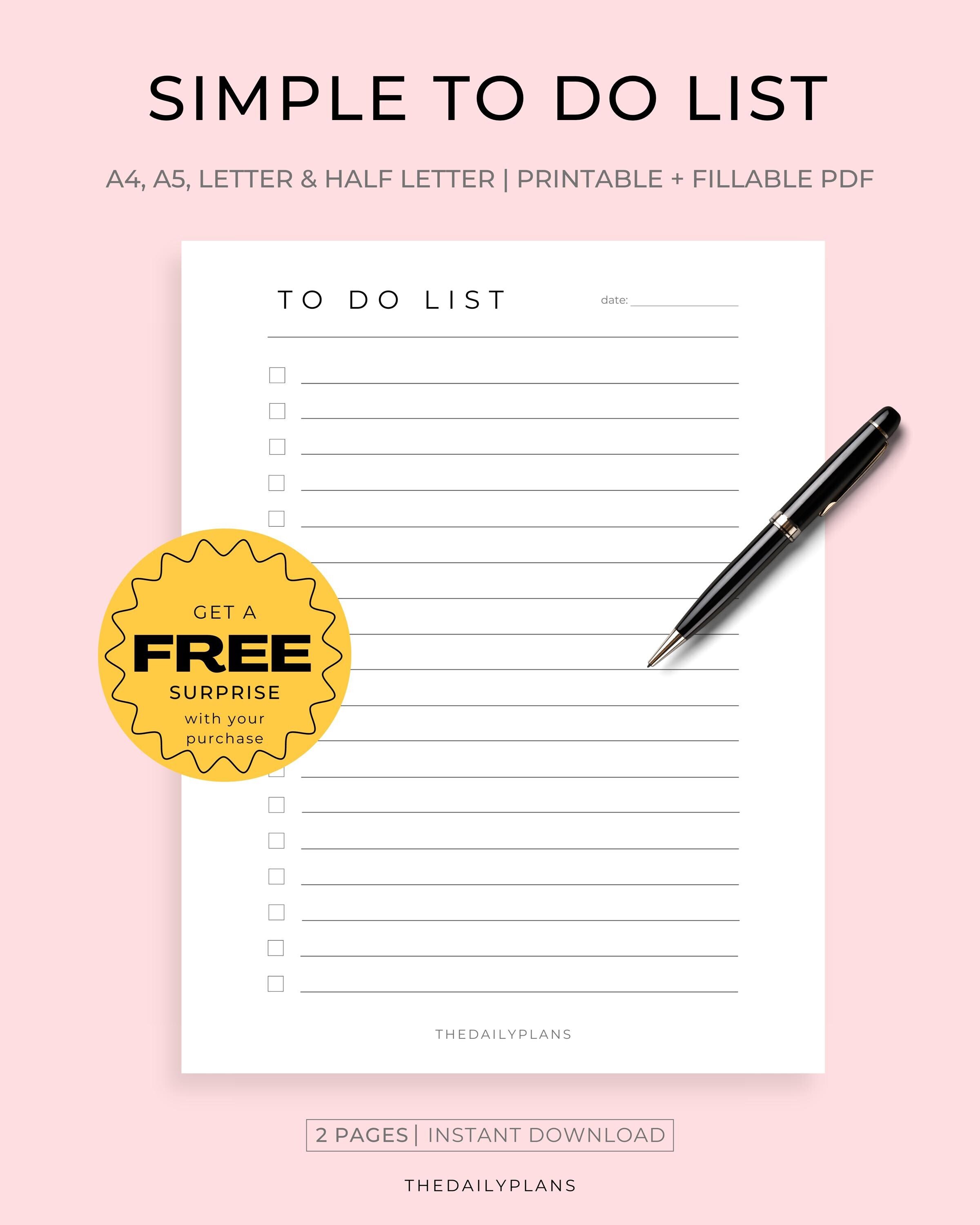 Minimal to Do List Printable, Simple Tasks List Template, Productivity ...