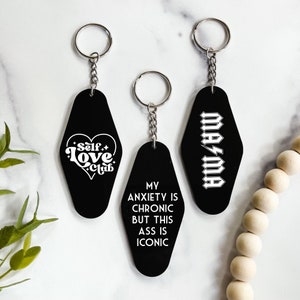 Funny Custom Keychains Trendy Unique Motel Keyring Choose Your Color ...
