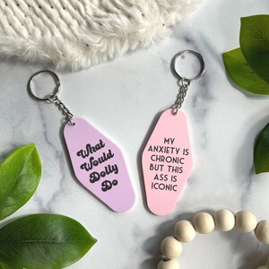 Funny Custom Keychains Trendy Unique Motel Keyring Choose Your Color ...