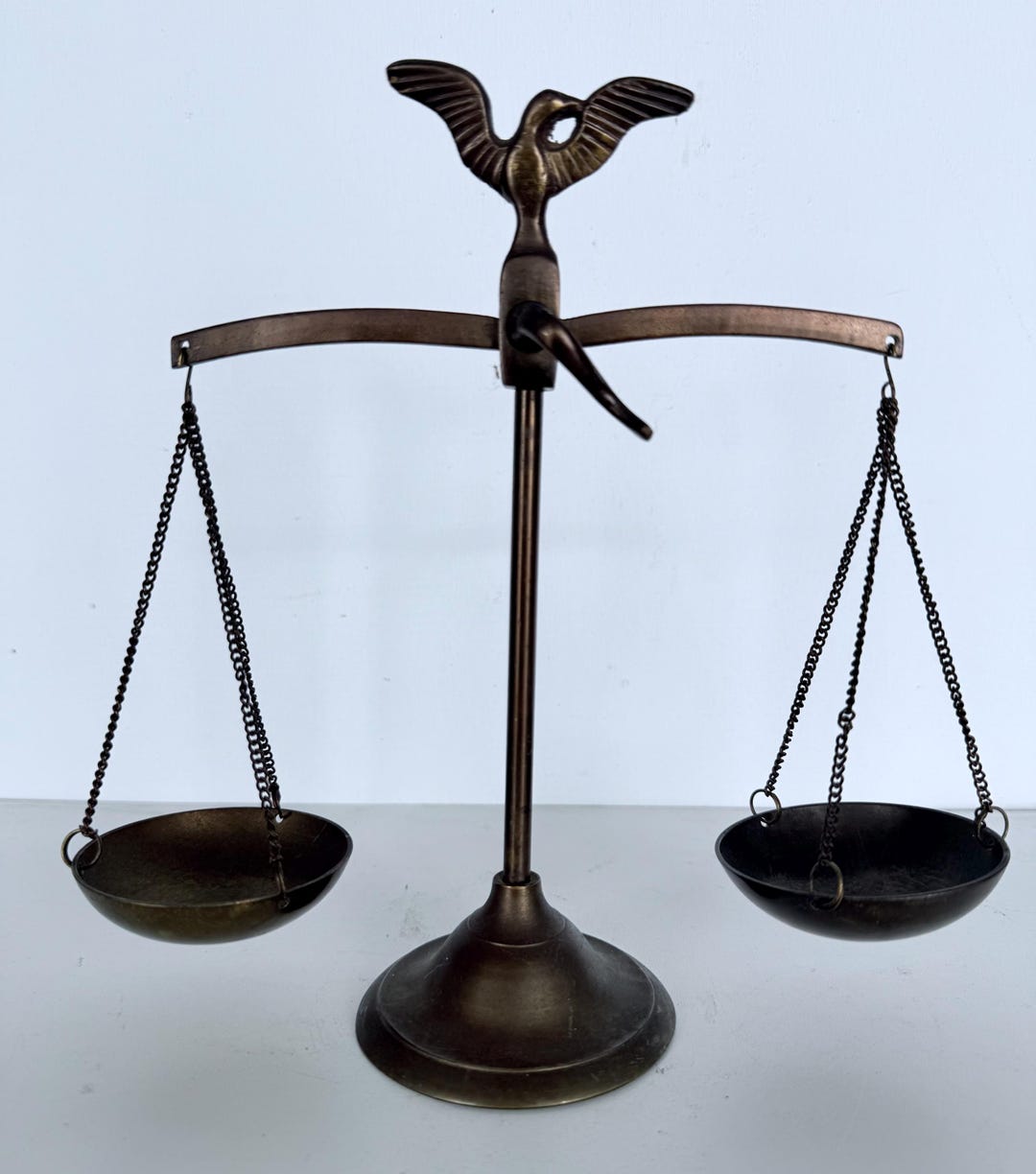 Small, Heavily Patinated, Set of Decorative Brass Balance Scales With ...