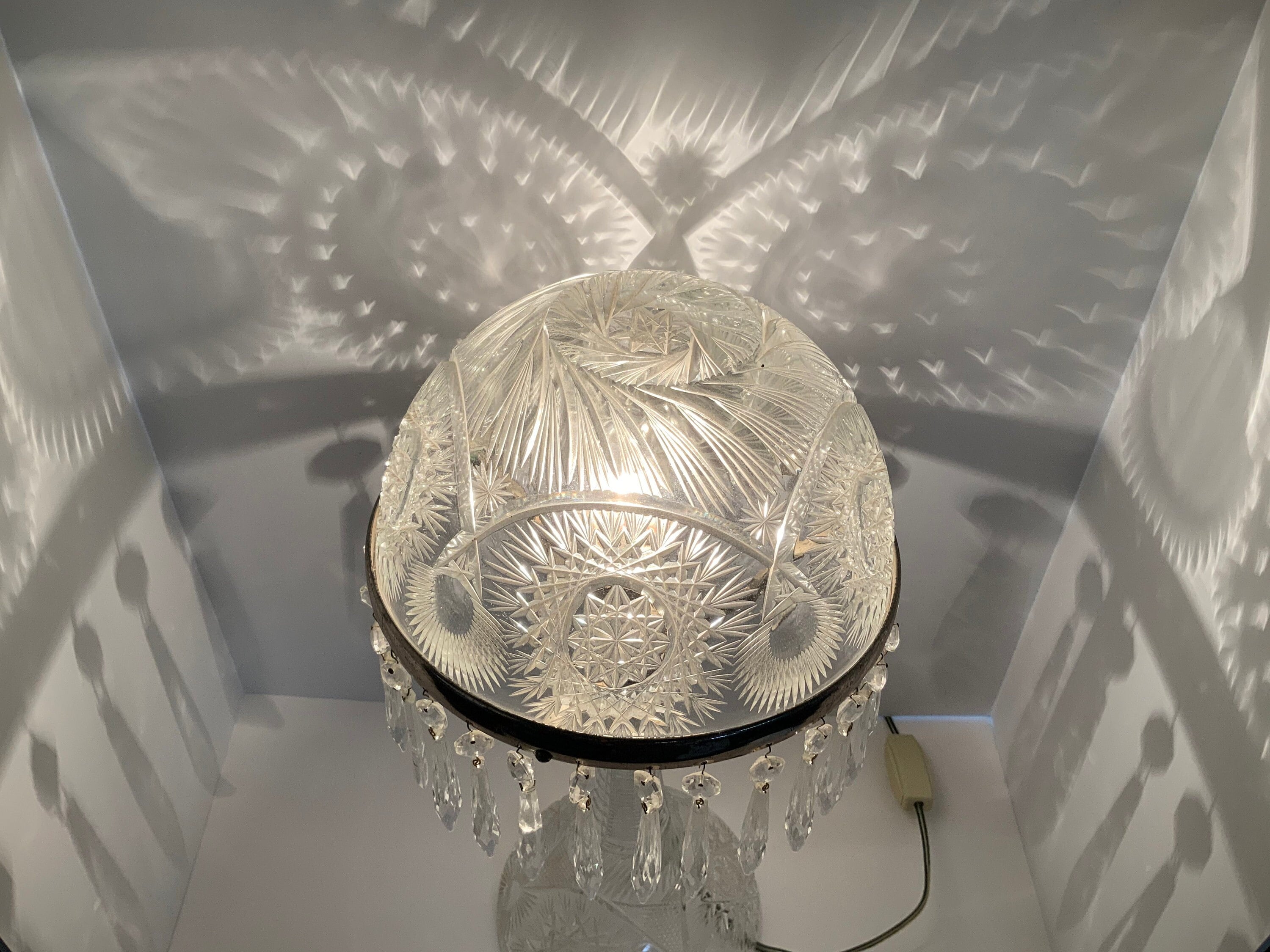 Cut Glass Lamp With Prisms Mushroom Shade Home Living Decor - Etsy