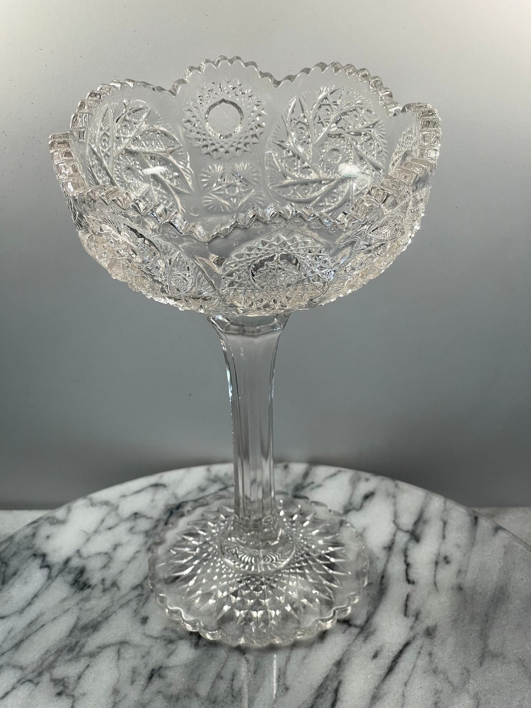 Vintage Elegant Tall Cut Glass Compote - Etsy