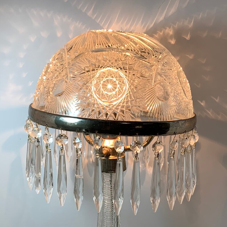 Cut Glass Lamp With Prisms Mushroom Shade Home Living Decor - Etsy