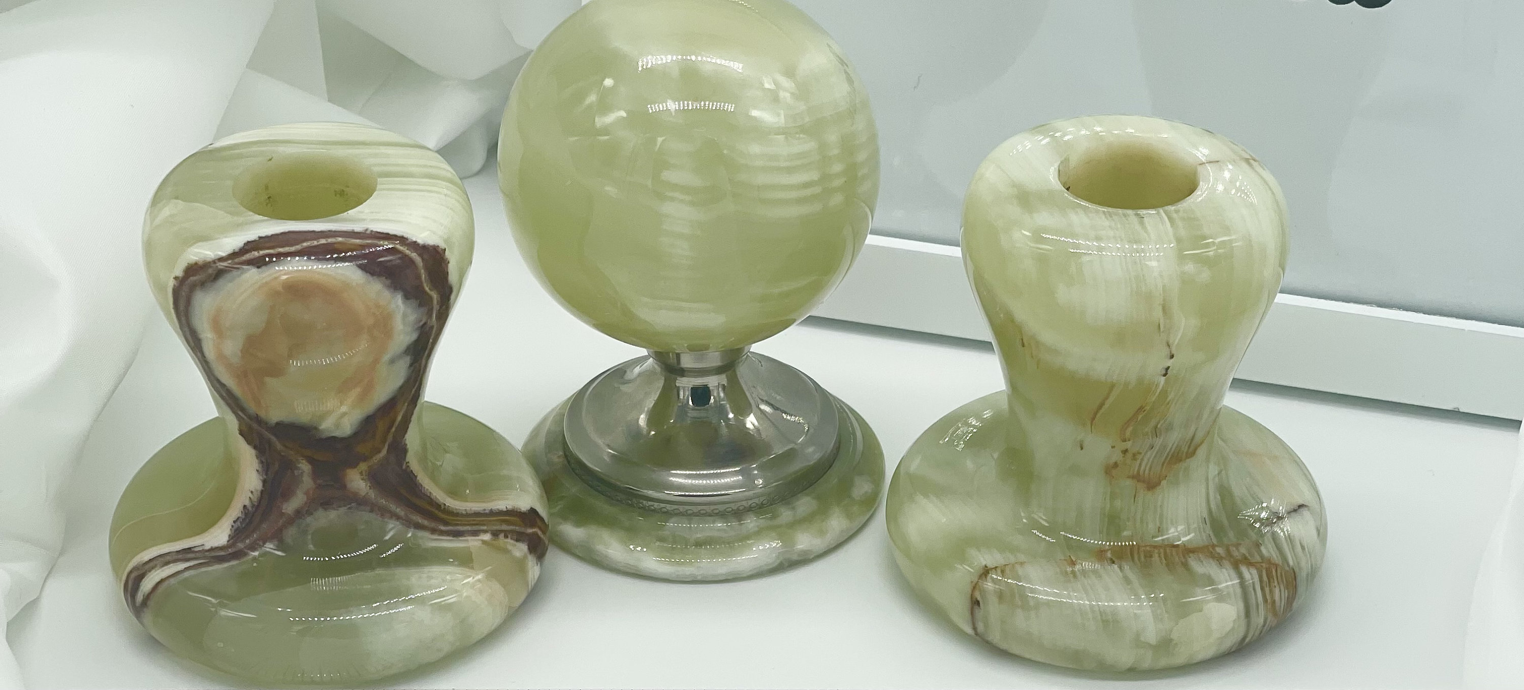 Alabaster Candle Holders and Globe Set of Three - Etsy