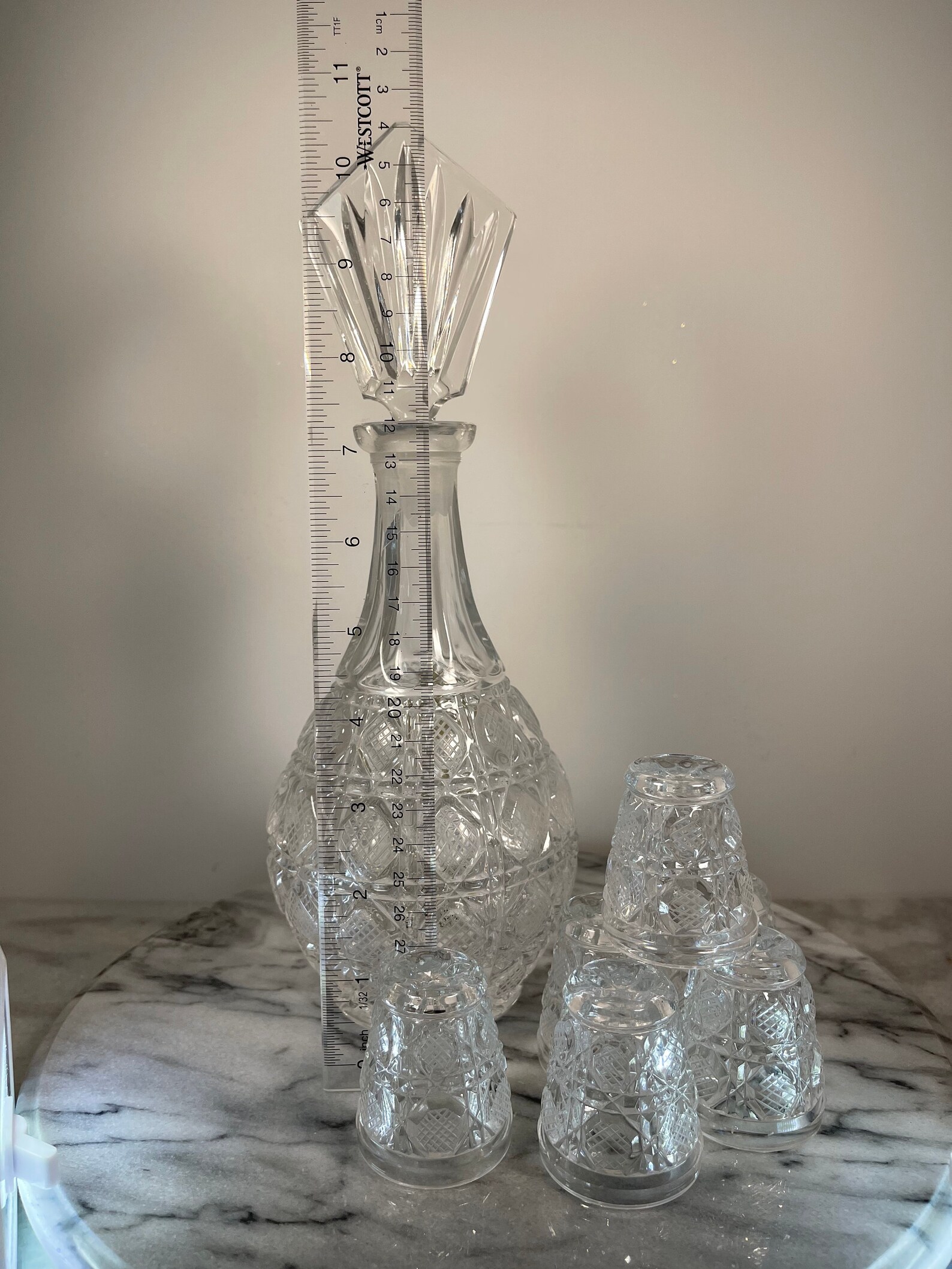 Hand Cut Lead Crystal Glass Wine Decanter With 6 Glasses Made in ...