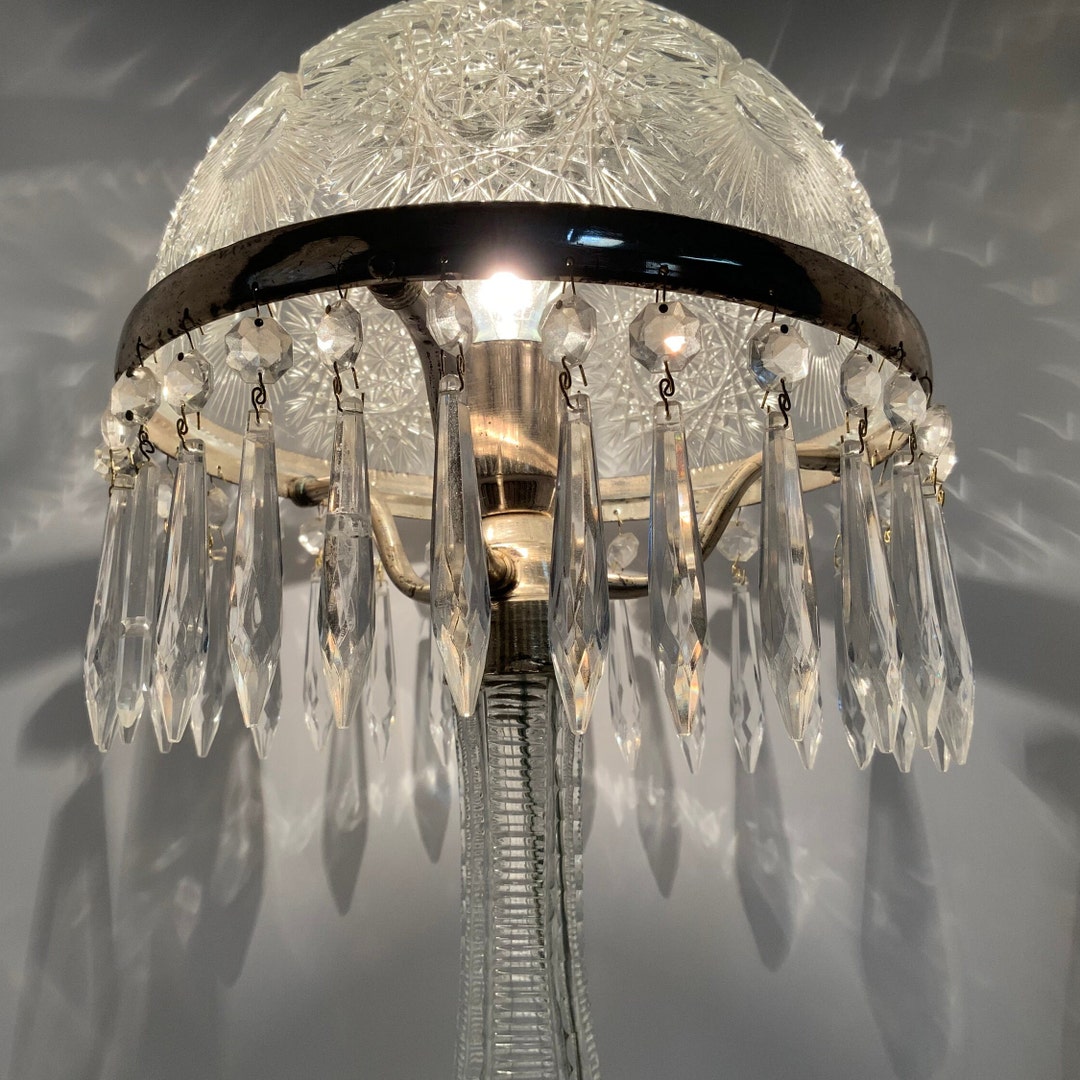 Cut Glass Lamp With Prisms Mushroom Shade Home Living Decor - Etsy